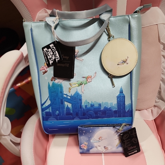 Disney | Bags | Disney Loungefly Blue Peter Pan Tote Bag And Wallet ...